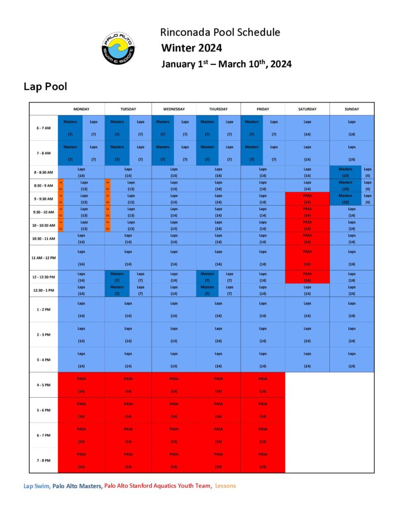 Pool Schedule - Palo Alto Swim