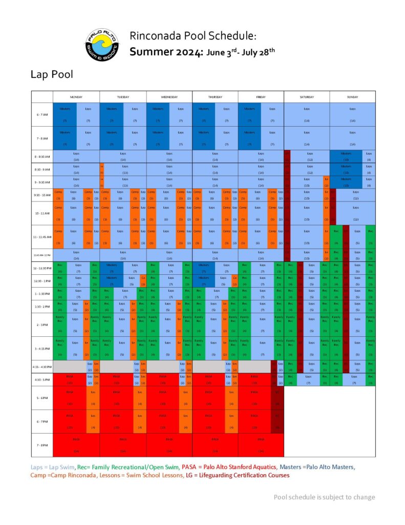 Pool Schedule - Palo Alto Swim
